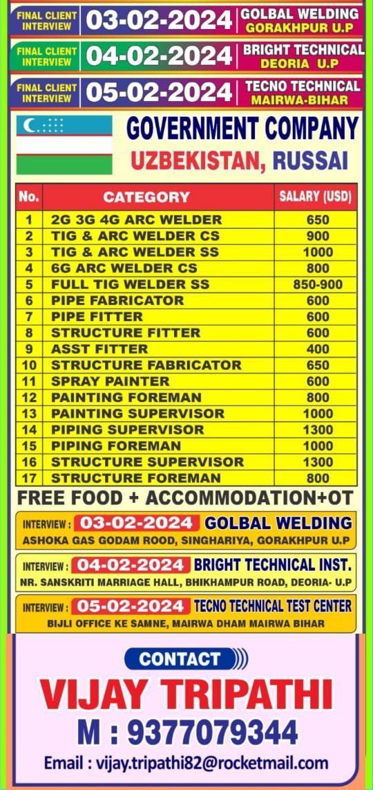 Jobs in uzbekistan -Russia for - Oil and Gas job vacancy